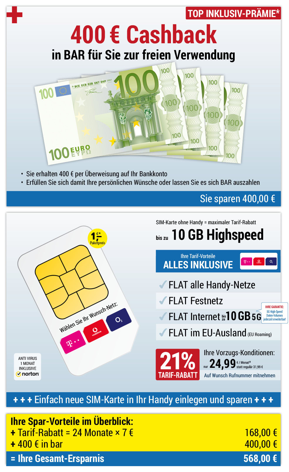 400 € bar + SIM-Karte mit bis zu 8 GB 5G